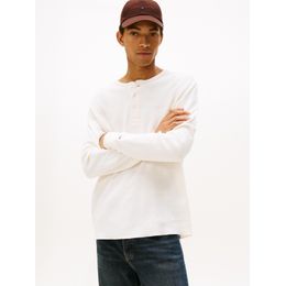 Henleyshirt Tommy Jeans "TJM WAFFLE SCRIPT HENLEY", Herren, Gr. S, wei&szlig; (ancient wei&szlig;), Single Jersey, Obermaterial: 100% Baumwolle, slim fit, Rundhals, B&uuml;ndchen, Shirts Henleyshirt, Rundhals, slim fit, mit feiner Struktur