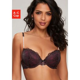 Push-up-BH Lascana, Damen, Gr. 75, Cup C, bunt (schwarz, aubergine), Spitze, Obermaterial: 60% Polyamid, 35% Polyester, 5% Elasthan, BHs Push-up-BH, mit femininen Perlendetails, sexy Dessous