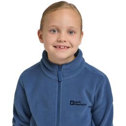 Fleecejacke Jack Wolfskin "TAUNUS JACKET K", Kinder, Gr. 92, blau (evening sky), Fleece, Obermaterial: 100% Polyester, normal, mit Gummizug, Jacken Fleecejacke, Winddicht, w&auml;rmend, atmungsaktiv, &Uuml;bergangsjacke, f&uuml;r Kinder