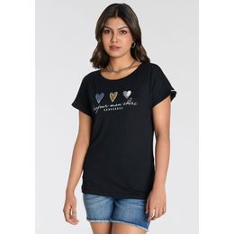 Kurzarmshirt Kangaroos, Damen, Gr. 36/38, schwarz, Jersey, Obermaterial: 50% Baumwolle, 50% Modal, bedruckt, unifarben mit Farbeinsatz, figurumspielend h&uuml;ftbedeckend, Rundhals, angeschnitten,mit Aufschlag, Shirts Kurzarmshirt, mit s&uuml;&szlig;en Herz-Logodruck, Topseller