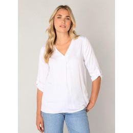 Shirtbluse Base Level, Damen, Gr. 36, wei&szlig;, Web, Obermaterial: 100% Viskose, unifarben, figurumspielend h&uuml;ftbedeckend, V-Ausschnitt, mit Aufschlag 1-Knopf-Manschette mit Kn&ouml;pfen,verstellbar, Blusen Shirtbluse, mit V-Ausschnitt