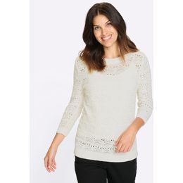 Ajourpullover Classic Basics "Ajour-Pullover", Damen, Gr. 44, wei&szlig;, 100% Baumwolle, unifarben, Pullover Ajourpullover