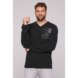 Strickpullover CAMP DAVID, Herren, Gr. M, schwarz, Strick, Obermaterial: 100% Baumwolle, bedruckt, regular fit taillenbedeckt, V-Ausschnitt, gerader Abschluss, Pullover Strickpullover, mit Logo Print