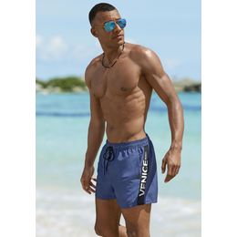 Badeshorts Venice Beach, Herren, Gr. XS (44), N-Gr, blau (rauchblau), Microfaser, Recycling-Polyester, unifarben mit Farbeinsatz, Badehosen Badeshorts, mit gro&szlig;em Markenschriftzug