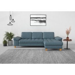 Sit & More Ecksofa SIT & MORE "Westham L-Form", bunt (graublau), B:275cm H:88cm T:172cm, 100% Polyester, Sofas, Ecksofa, mit Recamiere, mit oder ohne Bettfunktion, Bettkasten, F&uuml;&szlig;e Eiche