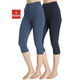 Caprileggings Vivance ACTIVE, Damen, Gr. 44/46, N-Gr, blau (1x jeans, 1x denim), Single Jersey, Obermaterial: 60% Baumwolle, 35% Polyester, 5% Elasthan, unifarben, Basic, eng 3/4-L&auml;nge, Hosen Caprileggings, mit Gummibund, Loungewear