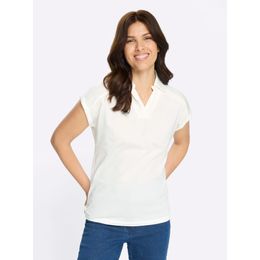 Kurzarmshirt Classic Basics "Shirt", Damen, Gr. 40, ecru, 100% Baumwolle, unifarben, V-Ausschnitt, Shirts Kurzarmshirt