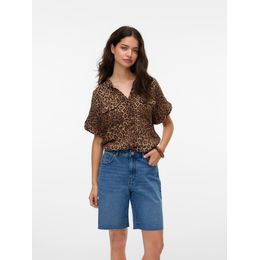 V&eacute;ro Moda Kurzarmbluse VERO MODA "VMBUMPY SS SHIRT AOP WVN GA NOOS", Damen, Gr. XS, silber (silber mink aop:vmd leopard), Web, Obermaterial: 100% Viskose, bedruckt, normal, V-Ausschnitt, Blusen Kurzarmbluse, Viskose, regular fit