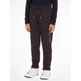 Jogginghose Tommy Hilfiger, M&auml;dchen, Gr. 80, N-Gr, schwarz, Sweatware, Obermaterial: 100% Baumwolle, normal, Hosen Jogginghose, mit Tommy Hilfiger Logo-Schriftzug auf dem Bein