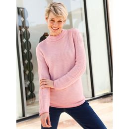 Stehkragenpullover Classic Basics "Stehkragen-Pullover", Damen, Gr. 40, rosa (altrosa, ecru, geringelt), 100% Polyacryl, gemustert, gestreift, mehrfarbig, Pullover Stehkragenpullover