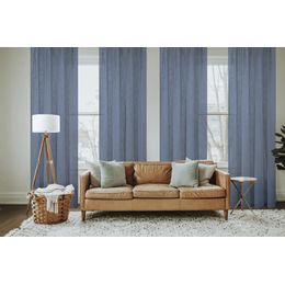 Gardine HOME BASICS "SOFTY" Gr. 1, blau (rauchblau), B:140cm H:160cm, Leinenstruktur, Polyester, Gardinen, Gardine, Kombibandschal Leinenstruktur SOFT