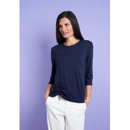 3/4-Arm-Shirt Seidel Moden, Damen, Gr. 40, blau (navy), Jersey, Obermaterial: 94% Viskose, 6% Elasthan, unifarben, regular fit taillenbedeckt, Rundhals, Shirts 3/4-Arm-Shirt, mit Raff-Detail vorne - MADE IN GERMANY