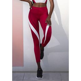 active by Lascana Leggings LASCANA ACTIVE, Damen, Gr. XS (32/34), N-Gr, rot, Obermaterial: 85% Polyester, 15% Elasthan, unifarben mit Farbeins&auml;tzen, figurbetont kn&ouml;chellang, Hosen Leggings, Logo-Badge und Rei&szlig;verschlusstasche auf der R&uuml;ckseite, Topseller