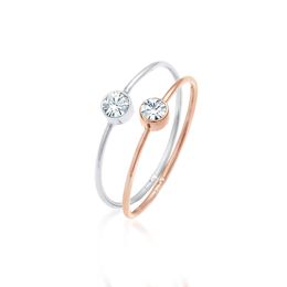 Ring-Set Elli "Ring Solit&auml;r Kristalle (2 tlg) 925 Bicolor" Gr. 64, rosa (rosegold), Fingerringe, Damen, 64,mit Stein, Silber 925 (Sterlingsilber), 4mm, Ring-Set