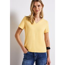 V-Shirt Street One, Damen, Gr. 42, gelb (buttercream gelb), Jersey, Obermaterial: 76% Viskose, 20% Modal, 4% Elasthan, unifarben, normal h&uuml;ftbedeckend, V-Ausschnitt, Shirts V-Shirt, aus Viskose-Stretch