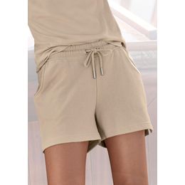 H.I.S. Sweatshorts H.I.S, Damen, Gr. 48/50, N-Gr, braun (nougat), Interlock, Obermaterial: 60% Baumwolle, 40% Polyester, unifarben, Basic, kurz, Hosen Sweatshorts, im maritimen Stil, Loungewear, Loungeanzug