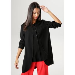 Longbluse Aniston SELECTED, Damen, Gr. 44, schwarz, Web, Obermaterial: 100% Viskose, unifarben, figurumspielend Po-bedeckend, 1-Knopf-Manschette, Blusen Longbluse, im Lagenlook, Topseller