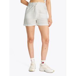 Shorts Tommy Jeans "TJW COTTON LINEN SHORT", Damen, Gr. XL (42), N-Gr, beige (ecru), Web, Obermaterial: 75% Baumwolle, 25% Leinen, unifarben, normal kurz, Hosen Shorts, mit R&uuml;sche