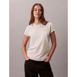 T-Shirt Calvin Klein Jeans "SS MONOGRAM CREW TEE", Damen, Gr. XXS (34), vanilla heather, Single Jersey, Obermaterial: 100% Baumwolle, regular fit normal, Rundhals, eingesetzt abgesteppte Kante, Shirts T-Shirt, Mit Rundhalsausschnitt
