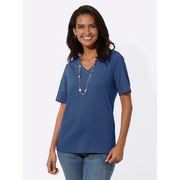 V-Shirt Casual Looks "Kurzarm-Shirt", Damen, Gr. 38, blau (jeansblau), 100% Baumwolle, unifarben, V-Ausschnitt, Shirts V-Shirt