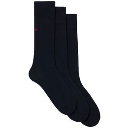 Businesssocken HUGO UNDERWEAR "3P RS UNI CC", Damen, Gr. 43-46, blau (dunkelblau 401), Baumwollmischung, unifarben, elastisch, Socken Businesssocken, mit kontrastfarbenen HUGO Logo-Schriftzug