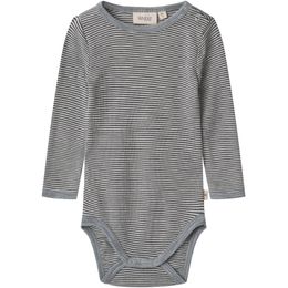 Body Wheat "Wool Body L/S Lucca", Jungen, Gr. 74, N-Gr, blau (navy stripe), Jersey, Obermaterial: 100% Wolle, gestreift, normal, Rundhals, Bodys Body, aus reiner Merinowolle
