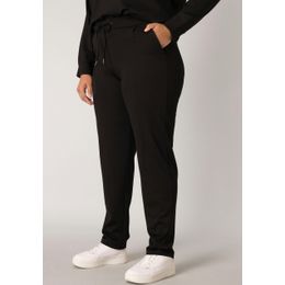 Sweathose Base Level Curvy "JOANNA", Damen, Gr. 52, N-Gr, schwarz, Sweatware, Obermaterial: 60% Viskose, 35% Polyamid, 5% Elasthan, unifarben, bequem lang, Hosen Sweathose, mit Kordelzug