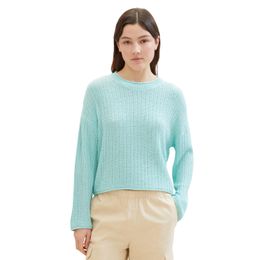 Strickpullover Tom Tailor Denim, Damen, Gr. L (40), blau (pastel turquoise), Grobstrick, Obermaterial: 55% Polyacryl, 45% Polyamid, unifarben, bequem kurz, Rundhals, Strickkante, Pullover Strickpullover, in kurzer Form und mit sch&ouml;ner Struktur