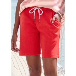 H.I.S. Shorts H.I.S, Damen, Gr. 36/38, N-Gr, rot, Sweatware, Obermaterial: 60% Baumwolle, 40% Polyester, unifarben, Basic kniefrei, Hosen Shorts, mit Kordelzug und Stickerei, Loungewear, Topseller