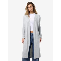 Strickjacke Noisy may "NMCITY L/S LONG CARDIGAN NOOS", Damen, Gr. S, light grau melange, Strick, Obermaterial: 97% Polyester, 3% Elasthan, unifarben, kniebedeckend, Rundhals, B&uuml;ndchen, Strickjacken Strickjacke, Kunstfaser
