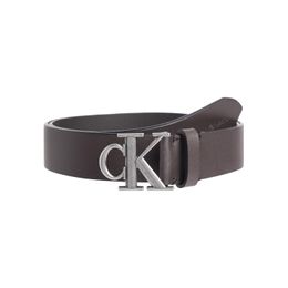 Lederg&uuml;rtel Calvin Klein Jeans "ROUND MONO PLAQUE LTHR BELT 35MM", Herren, Gr. 100, braun (bitter braun), Rindsleder, unifarben, G&uuml;rtel Lederg&uuml;rtel, mit CK-Logoschlie&szlig;e