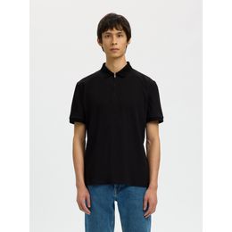 Poloshirt Selected "SLHFAVE STRUCTURE SS POLO NOOS", Herren, Gr. XL, schwarz, Jersey, Obermaterial: 45% Polyester, 41% Baumwolle, 14% Elasthan, unifarben, regular fit, Shirts Poloshirt