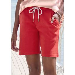 H.I.S. Shorts H.I.S, Damen, Gr. 44/46, N-Gr, rot, Sweatware, Obermaterial: 60% Baumwolle, 40% Polyester, unifarben, Basic kniefrei, Hosen Shorts, mit Kordelzug und Stickerei, Loungewear, Topseller