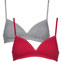Soft-BH MY BASIC "padded cotton bra", Damen, Gr. 75, Cup AA, pink (grau, pink), Obermaterial: 95% Baumwolle, 5% Elasthan, unifarben, BHs Soft-BH, mit Spitze, wattiert, ohne B&uuml;gel, basic, Baumwollmix