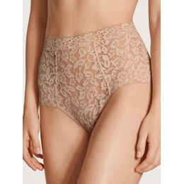 High-Waist-Slip Calida "Natural Comfort Lace", Damen, Gr. S (40/42), beige, Spitze, Obermaterial: 86% Polyamid, 14% Elasthan, unifarben, normal, Unterhosen High-Waist-Slip, weiche, verspielte Spitze, elastisch, extrabreiter Bund, bequem