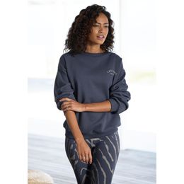 Sweatshirt Lascana, Damen, Gr. 36/38, grau (anthrazit), Sweatware, Obermaterial: 60% Baumwolle, 40% Polyester, bestickt, unifarben, bequem h&uuml;ftlang, Rundhals, Rippb&uuml;ndchen, Sweatshirts Sweatshirt, mit weiten &Auml;rmeln, Loungewear, Topseller