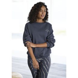 Sweatshirt Lascana, Damen, Gr. 40/42, grau (anthrazit), Sweatware, Obermaterial: 60% Baumwolle, 40% Polyester, bestickt, unifarben, bequem h&uuml;ftlang, Rundhals, Rippb&uuml;ndchen, Sweatshirts Sweatshirt, mit weiten &Auml;rmeln, Loungewear, Topseller