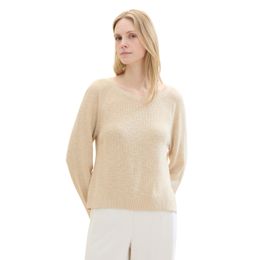 Rundhalspullover Tom Tailor, Damen, Gr. XXXL(46), beige (summer beige), Rippstrick, Obermaterial: 60% Baumwolle, 40% Viskose, unifarben, regular fit normal, U-Boot-Ausschnitt, Raglan&auml;rmel, Pullover Rundhalspullover, mit Raglan&auml;rmel