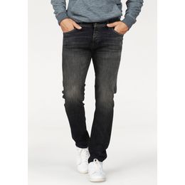 Jack & Jones Slim-fit-Jeans JACK & JONES "JJIGLENN &ndash; Slim-Fit-Jeans mit niedriger Leibh&ouml;he", Herren, Gr. 33, L&auml;nge 32, schwarz, Denim/Jeans, Obermaterial: 91% Baumwolle, 7% Polyester, 2% Elasthan, Abriebeffekte, slim fit, Jeans Slim-fit-Jeans, Used, modisch, slim fit, Denim/Jeans
