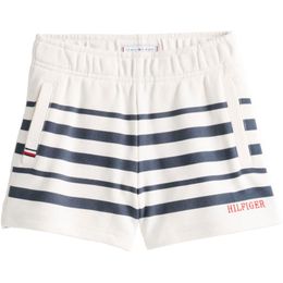 Sweatshorts Tommy Hilfiger "TOMMY SCRIPT CN SWEATSHORT", M&auml;dchen, Gr. 92, N-Gr, blau (schwarz night navy stripe), Sweatware, Obermaterial: 80% Baumwolle, 20% Polyester, gestreift, normal kurz, Hosen Sweatshorts, mit Tommy Hilfiger Script Schriftzug