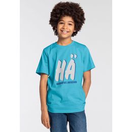 T-Shirt Kidsworld "FRAGEWORT MIT 2 BUCHSTABEN", Jungen, Gr. 152/158, blau, Single Jersey, Obermaterial: 100% Baumwolle, bedruckt, Basic, Rundhals, Shirts T-Shirt, Kurzarm, Basic Passform, mit Statements/Spr&uuml;chen, Topseller