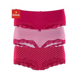 Panty Lascana, Damen, Gr. 44/46, rot (rot, gestreift, uni, gepunktet), Jersey, Obermaterial: 95% Baumwolle, 5% Elasthan. Spitze: 87% Polyamid, 13% Elasthan, gepunktet, gestreift, unifarben, k&ouml;rpernah, Unterhosen Panty, aus elastischer Baumwolle mit zarter Spitze, Topseller