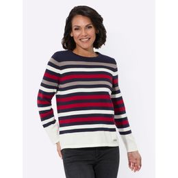 Strickpullover Casual Looks "Pullover", Damen, Gr. 48, bunt (marine, rot, geringelt), 100% Baumwolle, gemustert, gestreift, mehrfarbig, Pullover Strickpullover