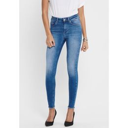 Ankle-Jeans Only "ONLBLUSH &ndash; Ankle-Jeans mit offenen S&auml;umen f&uuml;r moderne Looks", Damen, Gr. M (38), L&auml;nge 34, blau (medium blau denim), Denim/Jeans, Obermaterial: 92% Baumwolle, 6% Polyester, 2% Elasthan, Abriebeffekte, skinny fit, Jeans Ankle-Jeans, Abriebeffekte, modisch, skinny fit, Rundhals, regular fit, Topseller