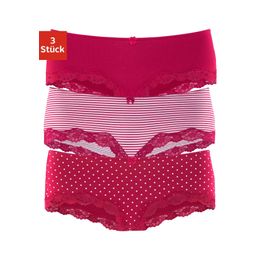 Panty Lascana, Damen, Gr. 32/34, rot (rot, gestreift, uni, gepunktet), Jersey, Obermaterial: 95% Baumwolle, 5% Elasthan. Spitze: 87% Polyamid, 13% Elasthan, gepunktet, gestreift, unifarben, k&ouml;rpernah, Unterhosen Panty, aus elastischer Baumwolle mit zarter Spitze, Topseller