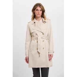 Rino & Pelle Trenchcoat RINO & PELLE "KYONA", Damen, Gr. 42, beige (birch), Web, Obermaterial: 94% Polyester, 6% Elasthan, unifarben, gerade ca. Mitte Oberschenkel, V-Ausschnitt, mit Riegel, M&auml;ntel Trenchcoat, mit Reverskragen und Bindeg&uuml;rtel