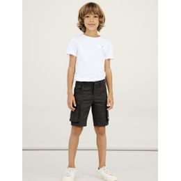 Cargobermudas name it "NKMRYAN REG TWI L SHORTS 6776-BA NOOS", Jungen, Gr. 92, N-Gr, schwarz, Twill, Obermaterial: 98% Baumwolle, 2% Elasthan, unifarben, washed, regular fit kniefrei, Hosen Cargobermudas, Baumwollmischung, Stretch, Cargotaschen