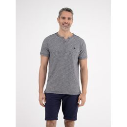 T-Shirt Lerros, Herren, Gr. L, blau (classic navy), Obermaterial: 100% Baumwolle, gestreift, regular fit taillenbedeckt, gerader Abschluss, Shirts T-Shirt, mit Serafino Kragen