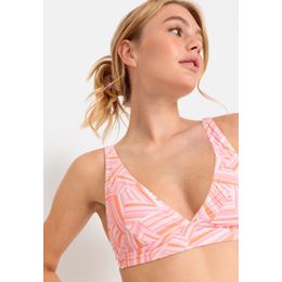 Triangel-Bikini-Top LSCN BY LASCANA "Lisa", Damen, Gr. 44, Cup D, rosa (rosa bedruckt), Recycling-Polyamid, bedruckt, Bikini-Oberteile Triangel-Bikini-Top, mit grafischem Muster