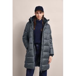 Kurzmantel Bugatti, Damen, Gr. 44, blau, 60% Polyester, 40% Polyamid, unifarben, loose fit, B&uuml;ndchen, M&auml;ntel Kurzmantel, mit abtrennbarer Kapuze